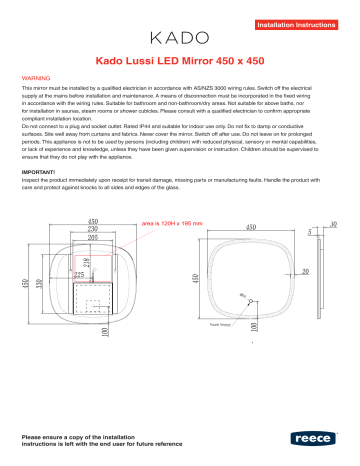 Kado 9508620 Lussi 450mm x 450mm LED Mirror Installation Instructions ...