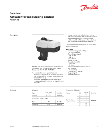 Danfoss 3816015 Actuator Ame 435 QM 24v Modulating Technical Guide ...