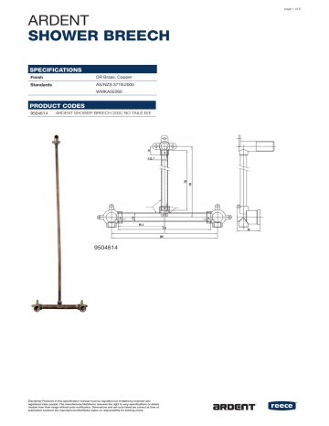 Ardent 9504614 Shower Assembly 200mm centre Technical Guide | Manualzz