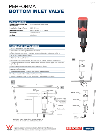 Performa 9503379 Bottom Inlet Valve Technical Guide | Manualzz