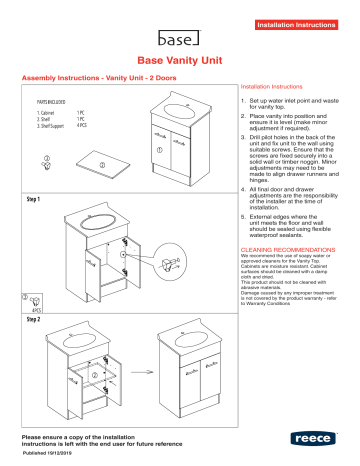 Base 9509762 2 Door Vanity Unit Installation Instructions | Manualzz