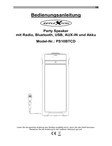 Reflexion PS10BTCD Mobiler Partylautsprecher mit CD, Radio, Bluetooth, USB, Micro SD Kartenslot ...