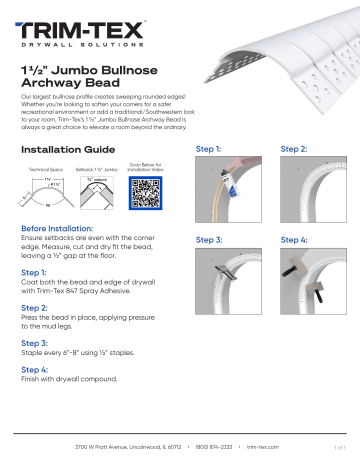 Trim-Tex Jumbo Bullnose Archway Bead Installation Guide | Manualzz