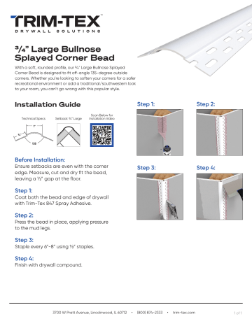 Trim-Tex Large Bullnose Splayed Corner Bead Installation Guide | Manualzz