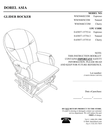 Dorel Home WM3846CCOM Glider Rocker Assembly Manual | Manualzz