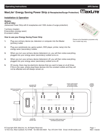 Maxlite APS-8/1350J Advanced Power Strip Instruction manual | Manualzz
