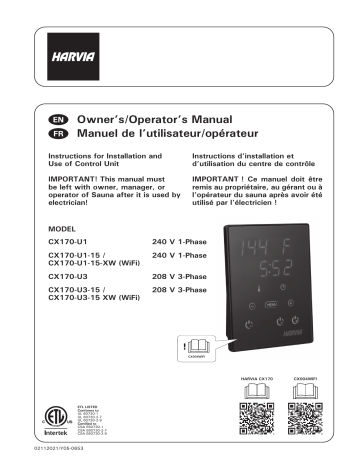 Harvia CX1502401-15 Control unit Owner's Manual | Manualzz