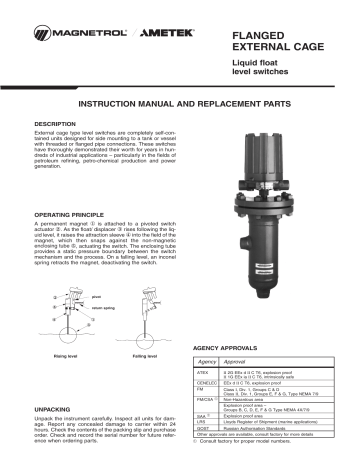 Magnetrol Flanged Top External Caged Liquid Level Switch Operating ...