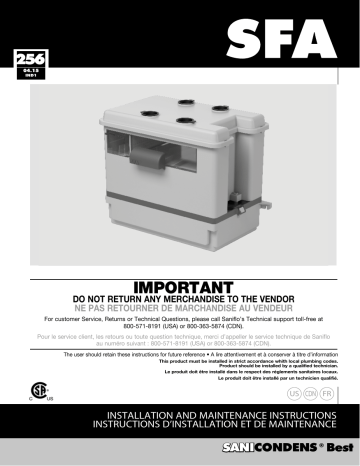 SFA SANIFLO 041 120V 1.5A 1/30 hp 86 gph Condensate Pump Installation ...