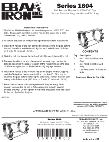 EBAA Iron 160400 4 in. Joint Restraint Installation Manual | Manualzz