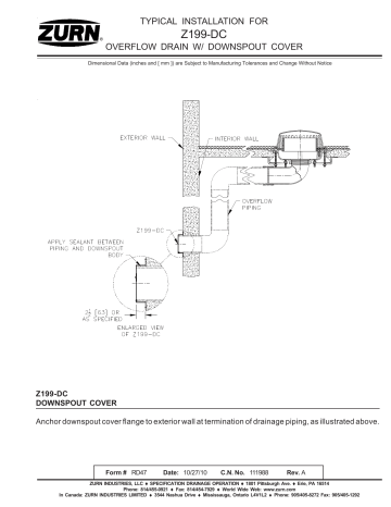 Zurn ZS199-6-DC 6 in. Downspout Nozzle Installation Manual | Manualzz