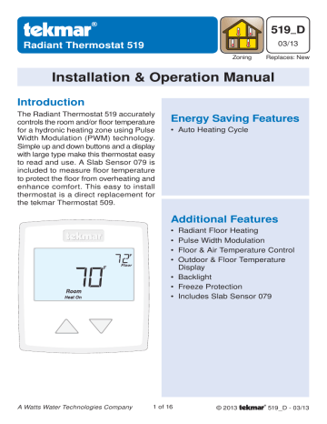 Tekmar Control Systems 519 15/16 in. 1-Stage Heat Thermostat ...