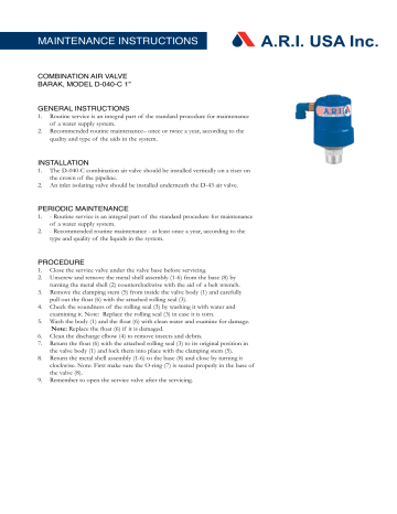 ARI Valve D-040-C-1 1 in. Combination Air Valve Installation Manual ...