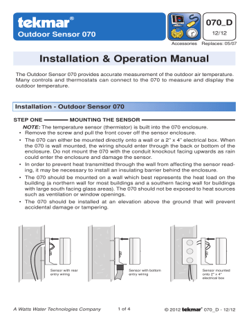 Tekmar Control Systems 070 2-7/8 in. Outdoor Sensor Wall/Electrical Box ...