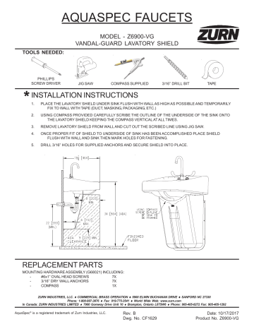 Zurn Z6900-VG AquaSense® Rigid Lavatory Enclosure Vandal Guard in White ...