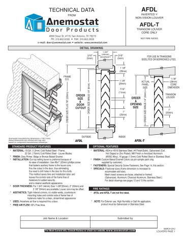 Anemostat AFDL Non-Vision Inverted “Y” Louver Technical Data | Manualzz