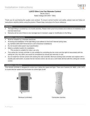 Lucci Air 210012 Fan Slimline Remote Installation Instructions | Manualzz