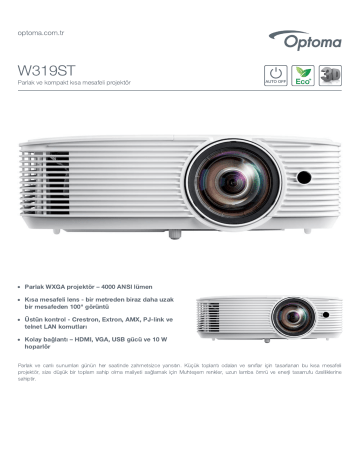 Optoma W319ST Short throw projector El kitabı | Manualzz