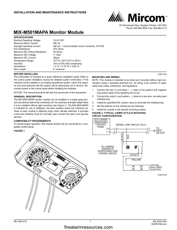 Mircom MIX-M501MAPA Monitor Module Instruction manual | Manualzz