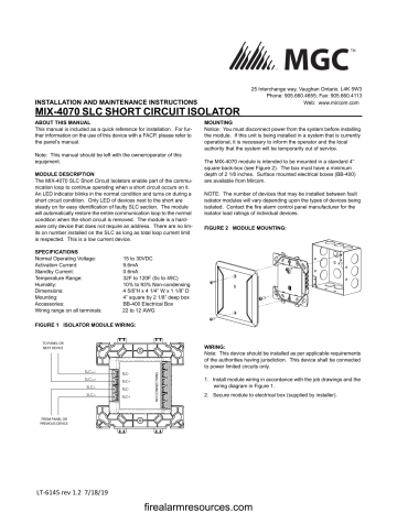 MGC MIX-4070 Slc Short Circuit Isolator Instruction manual | Manualzz