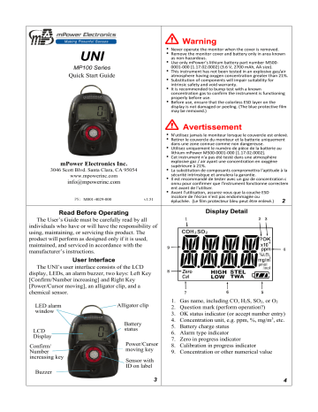 mPower Electronics UNI MP100 Single Gas Detectors User Guide | Manualzz