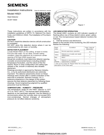 SIEMENS HI921 Heat Detector Instruction manual | Manualzz