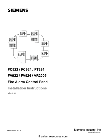 SIEMENS FC922 Fire Alarm Control Panel Instruction manual | Manualzz