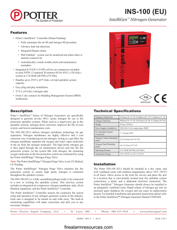POTTER INS-100 IntelliGen Nitrogen Generator Instruction manual | Manualzz