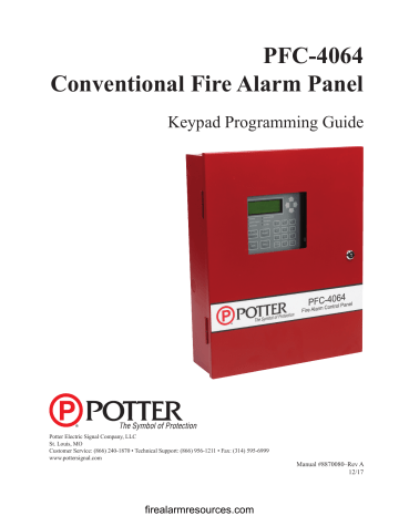 POTTER PFC-4064 Conventional Fire Alarm Panel User Guide | Manualzz
