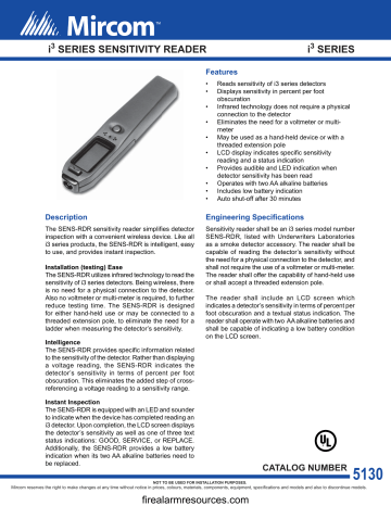 Mircom I3 Series Sensitivity Reader Owner’s Manual | Manualzz