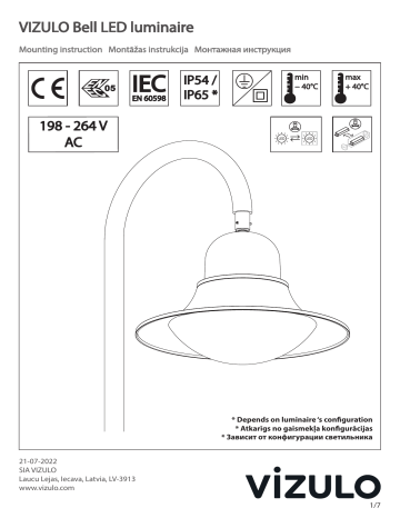 VIZULO Bell Class II Bell LED Luminaire Instruction manual | Manualzz