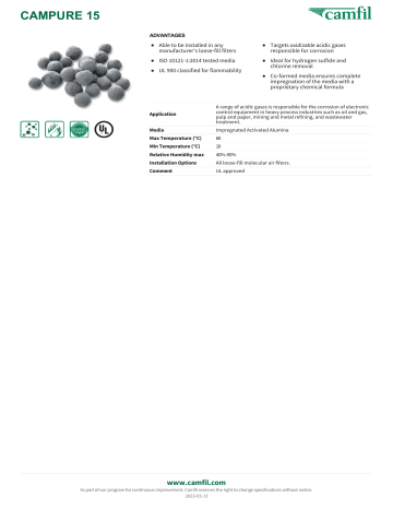 camfil CAMPURE 15 High Quality Chemical Instructions | Manualzz
