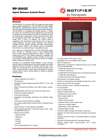 NOTIFIER RP-2002C Agent Release Control Panel Owner’s Manual | Manualzz