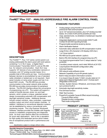 HOCHIKI FireNET Plus 1127 Analog Addressable Fire Alarm Control Panel Owner’s Manual | Manualzz