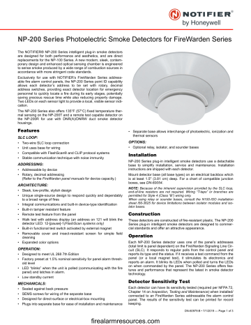 NOTIFIER NP-200 Series Photoelectric Smoke Detectors for FireWarden ...