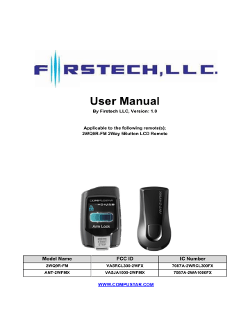 COMPUSTAR 2WQ9R-FM 2 Way 5 Button LCD Remote User Manual | Manualzz