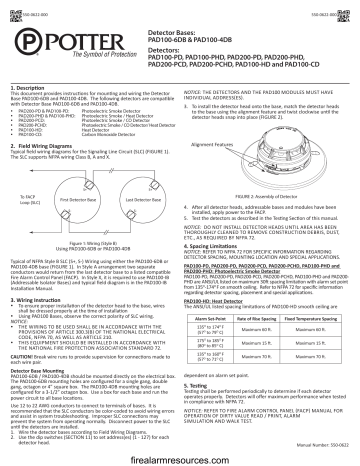 POTTER PAD100-6DB Addressable Detector Instruction manual | Manualzz