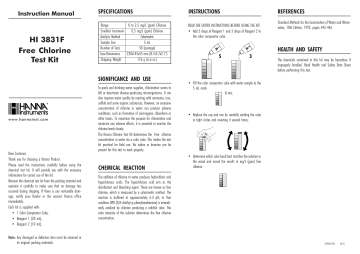 HANNA HI 3831F Free Chlorine Test Kit Instruction manual | Manualzz