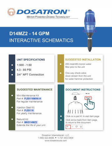DOSATRON D14MZ2 14 GPM Interactive Schematics Owner’s Manual | Manualzz