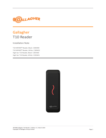 GALLAGHER T10 MIFARE Reader Installation Guide | Manualzz