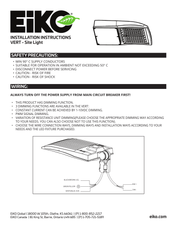Eiko VRT1-130-C5-750-U-D-T3-BZ Light Bulbs and Fixtures instruction manual | Manualzz