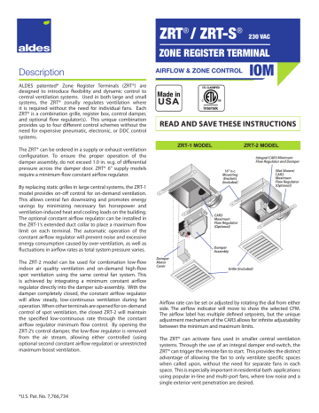 aldes ZRT-ZRT-S Zone Register Terminal Instruction manual | Manualzz