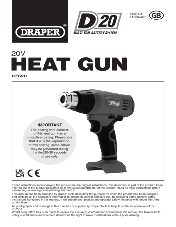 DRAPER 07590 20V Heat Gun Instruction manual | Manualzz