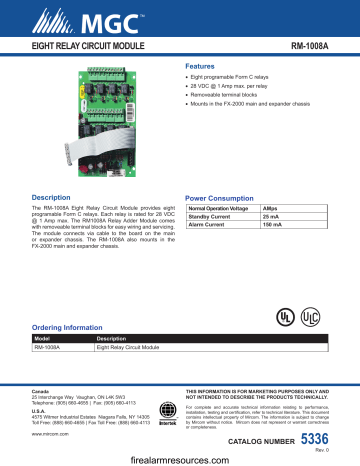Mircom RM-1008A Eight Relay Circuit Module Owner’s Manual | Manualzz