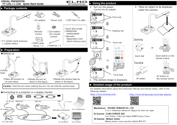 ELMO TT-12G Visual Presenter User Guide | Manualzz