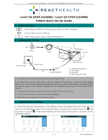 REACT HEALTH LG3500 Luna G3 CPAP Machine User Guide | Manualzz