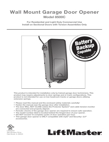 LiftMaster 8500C Wall Mount Garage Door Opener User Manual | Manualzz