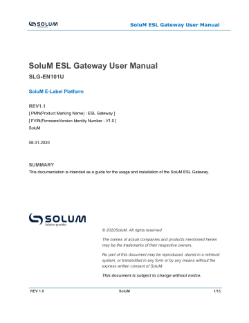 SOLUM SLG-EN101U ESL Gateway User Manual | Manualzz