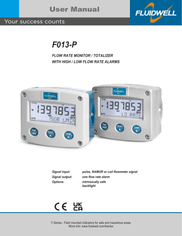 Fluidwell F013 Flow rate Monitor / Totalizer Owner's Manual | Manualzz