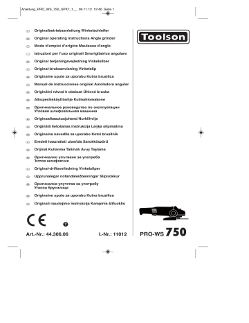 Toolson PRO-WS 750 Angle Grinder Betjeningsvejledning | Manualzz